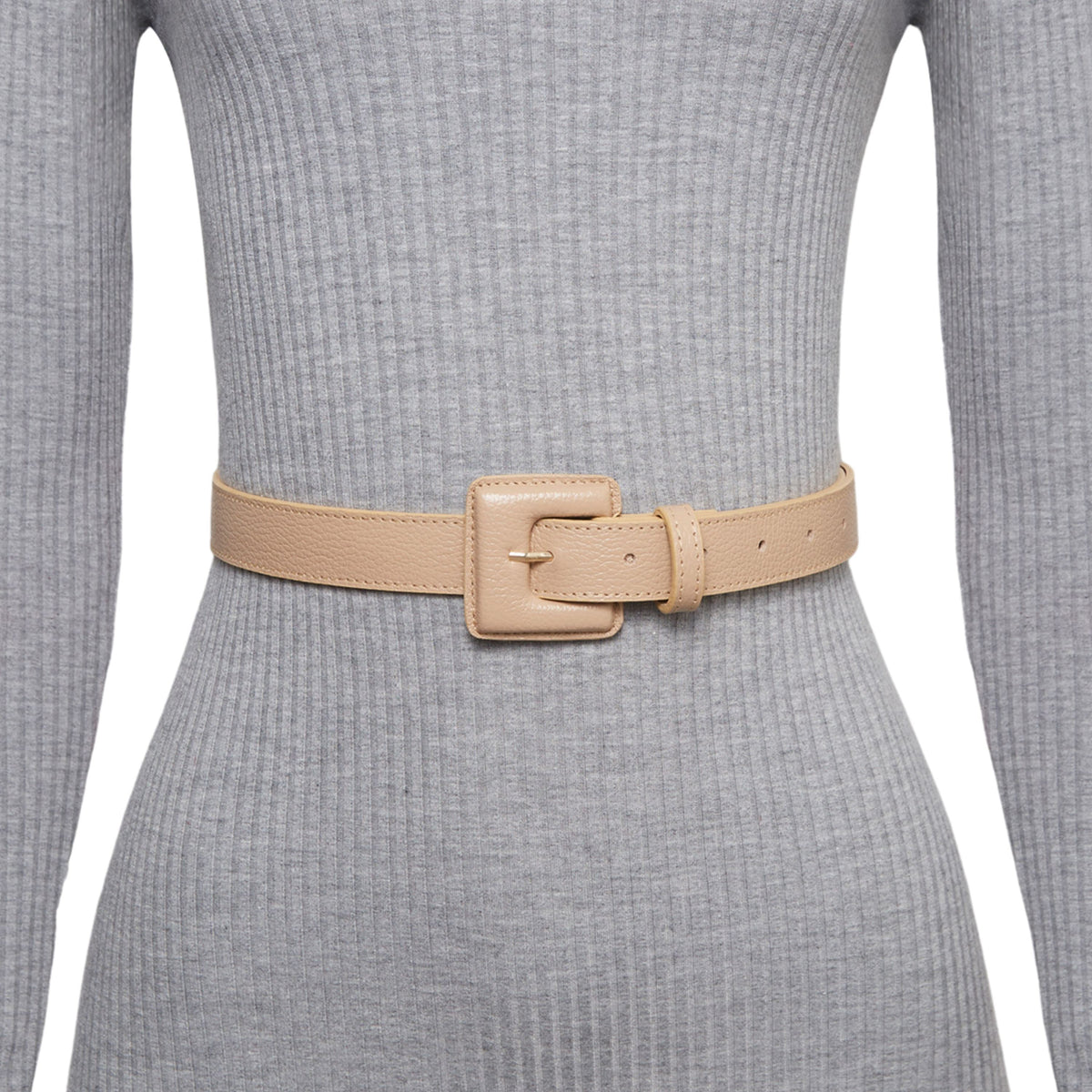 Mini Square Narrow Leather Belt - Beige – BeltBe