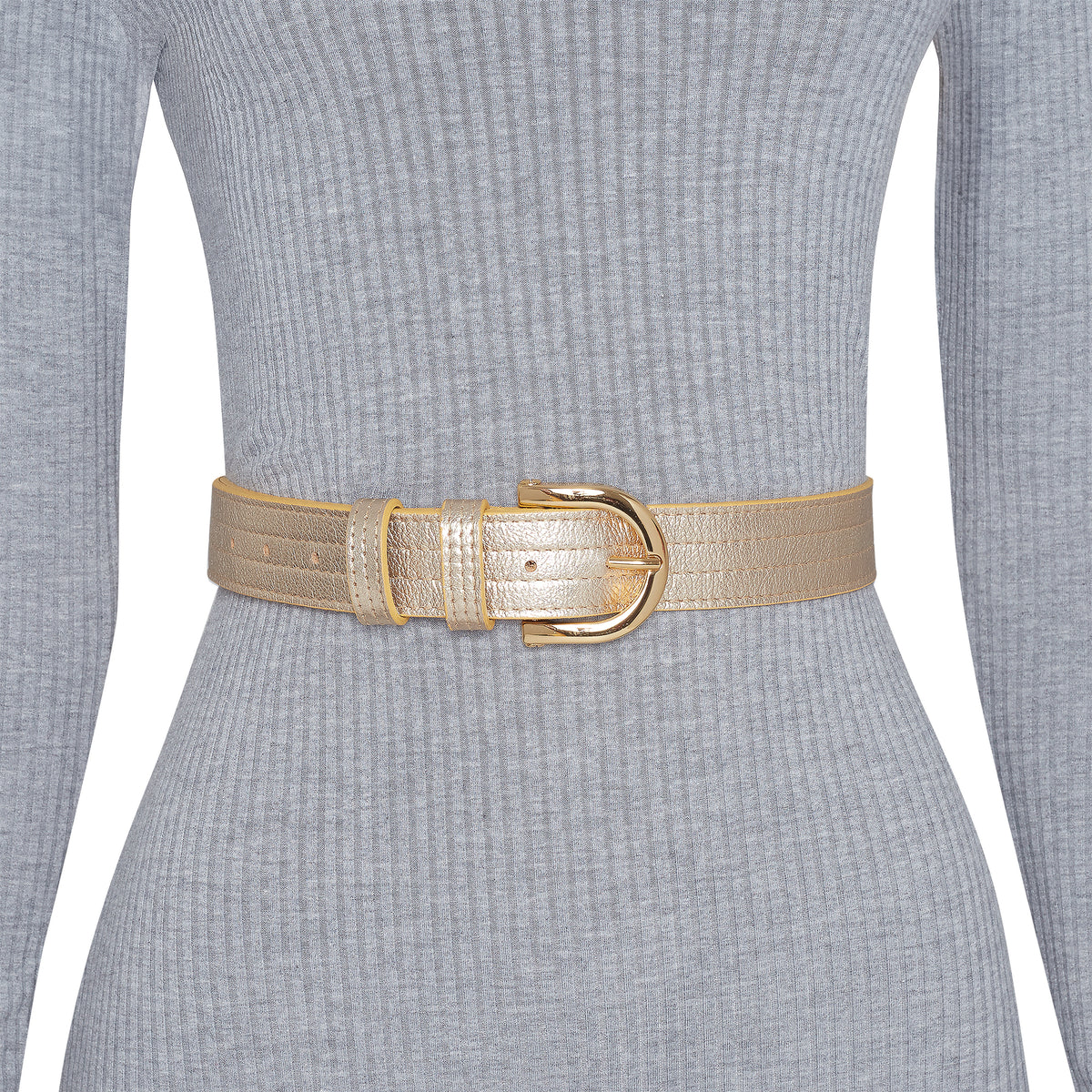 Women's Leather Belt - Metallic Gold Belt with Arch Gold Metal Buckle ...