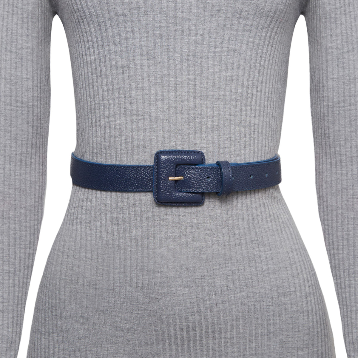 Mini Square Narrow Leather Belt - Navy Blue – BeltBe