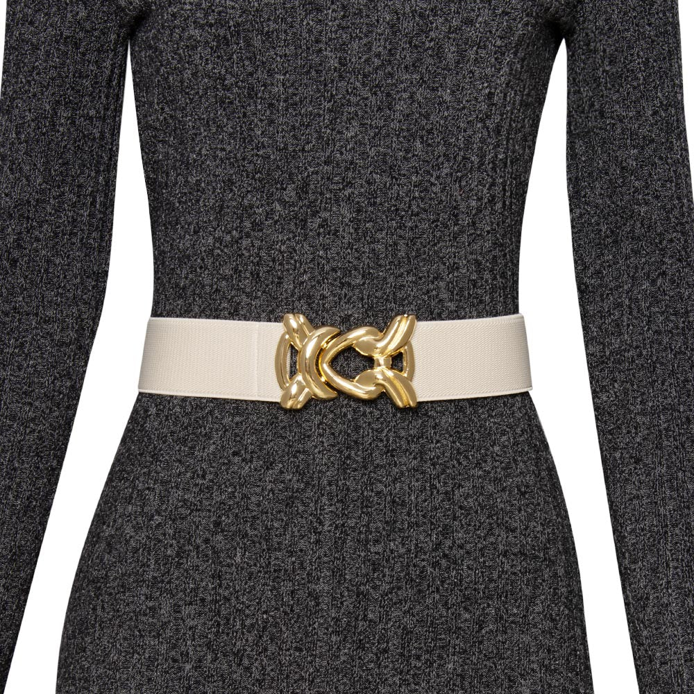 Women's One Size Elastic Stretch Belt with Gold Metal Knot Buckle - Off ...