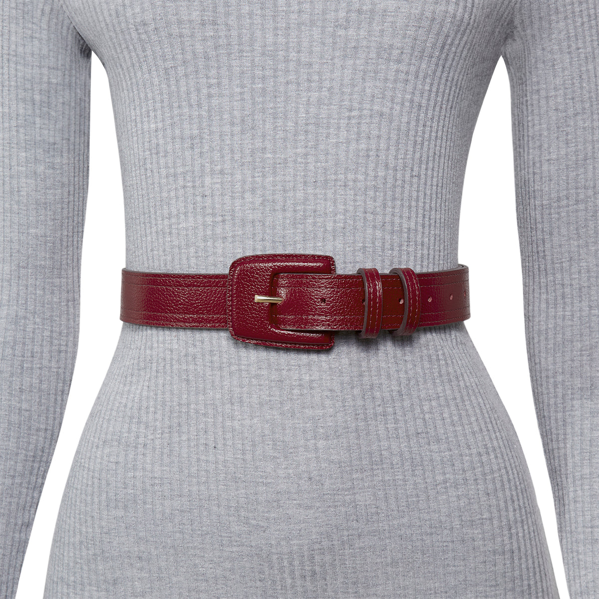 Women's Genuine Leather Belt with Rectangle Buckle in Wine – BeltBe