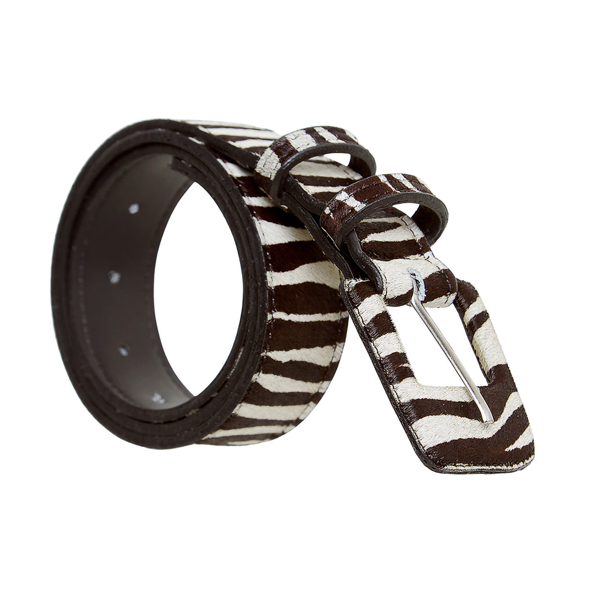 Women's Calf-hair Leather Belt with Rectangle Buckle in Zebra Print ...