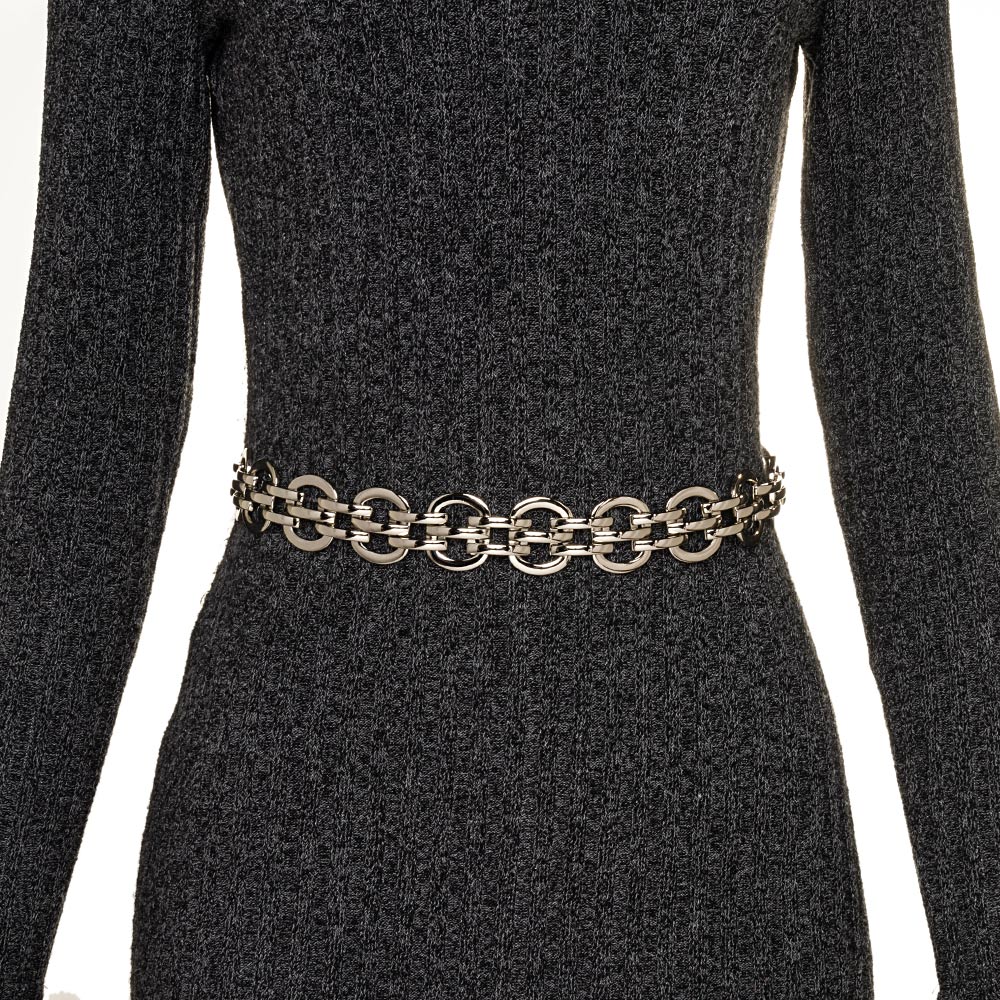 Women's One Size Chain Link Belt in Silver Tone Metal with Adjustable ...